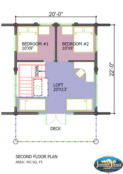 Riverside 2 Bedroom Log Cabin Plan - Jeremiah Johnson Custom Log Homes